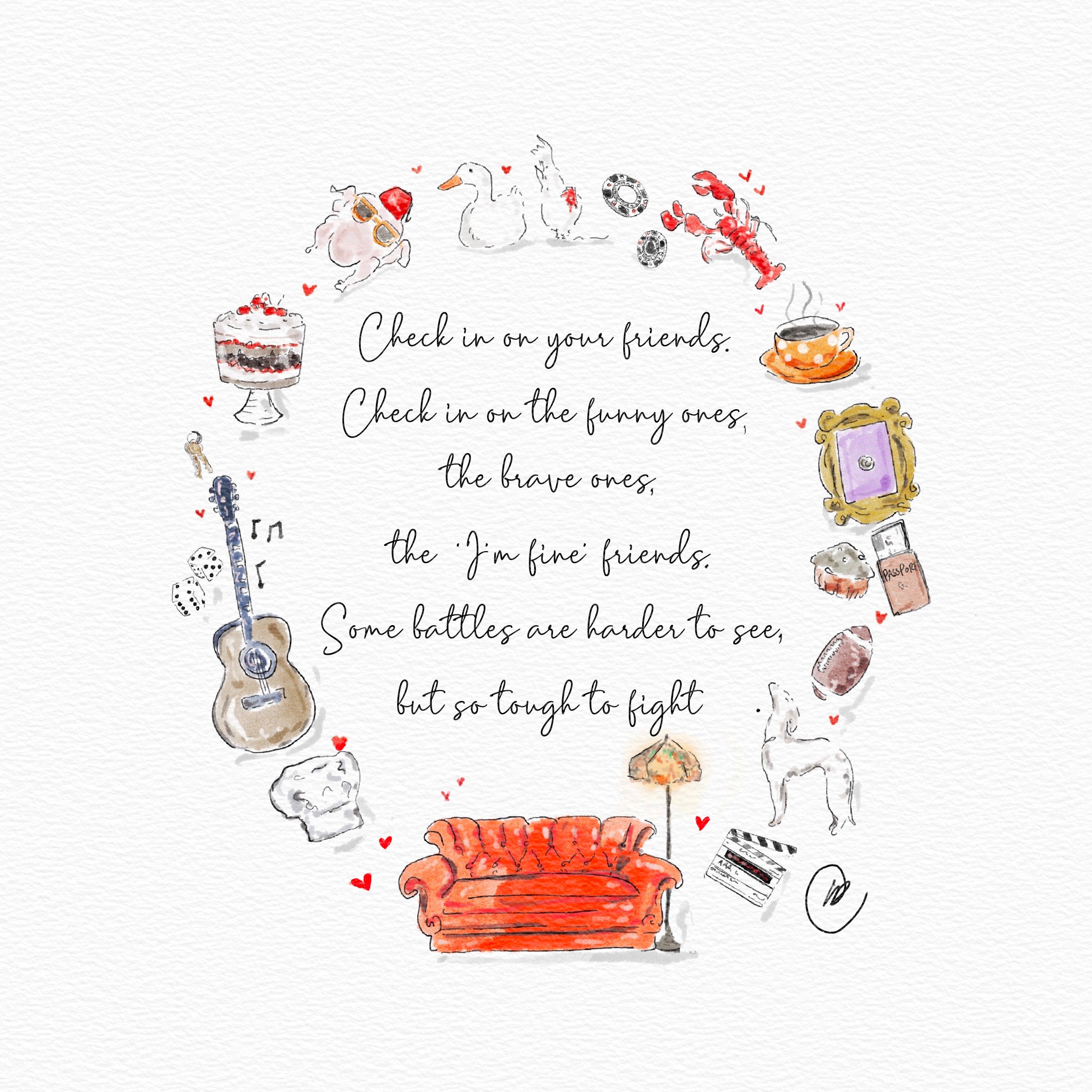 Check In On Your Friends print – Lucy Claire Illustration